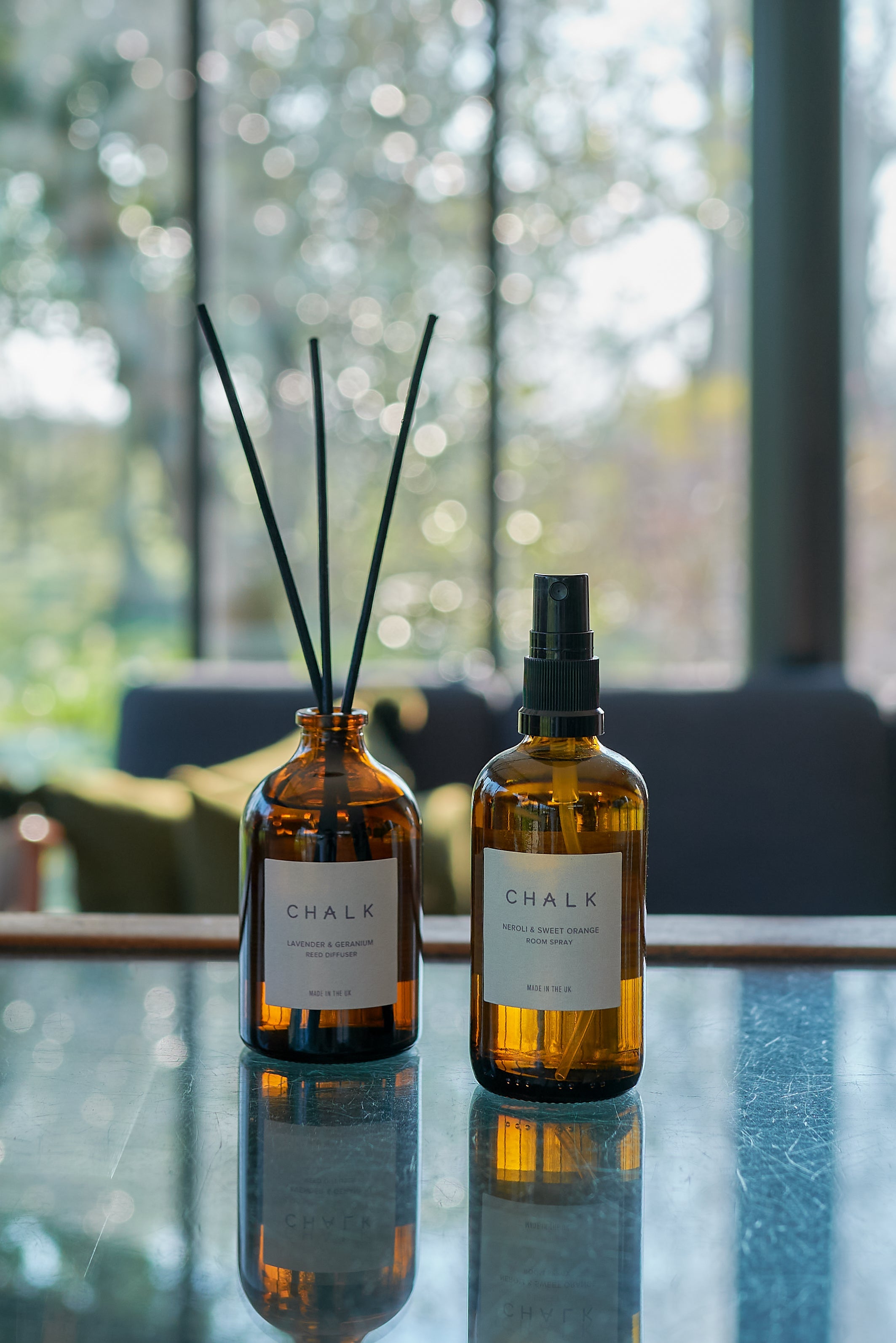 Amber Glass Diffuser | Lavender & Geranium | 100ml | Chalk at Castle Ashby